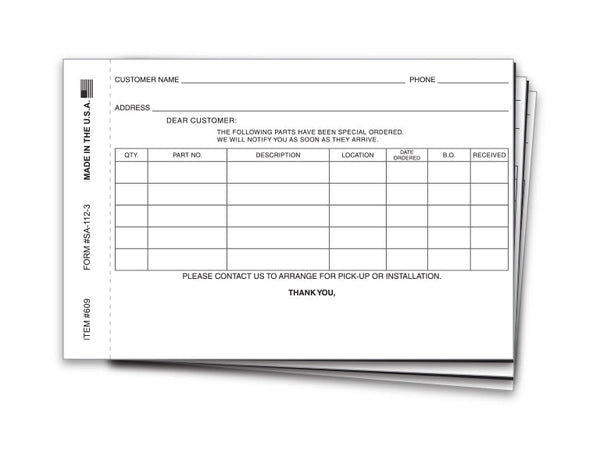 Special Parts Order - Form SPO-112-3 – Autostoresupply.com