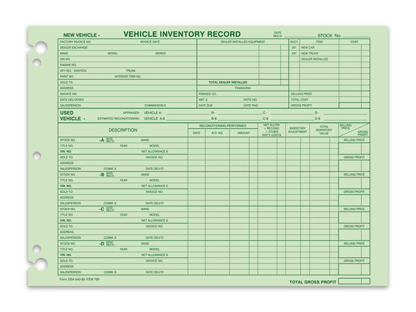 Vehicle Inventory Record, Form DSA-542-85 – Autostoresupply.com