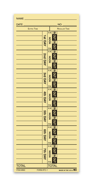 Time Clock Card - Form TC-1 – Autostoresupply.com